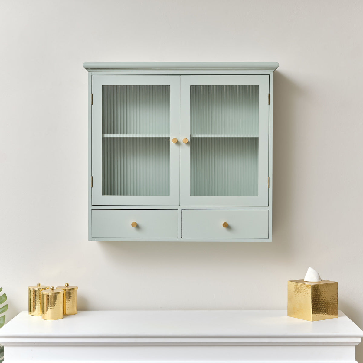 Sage Green Wooden Wall Shelf Unit with Drawers – Windsor Browne