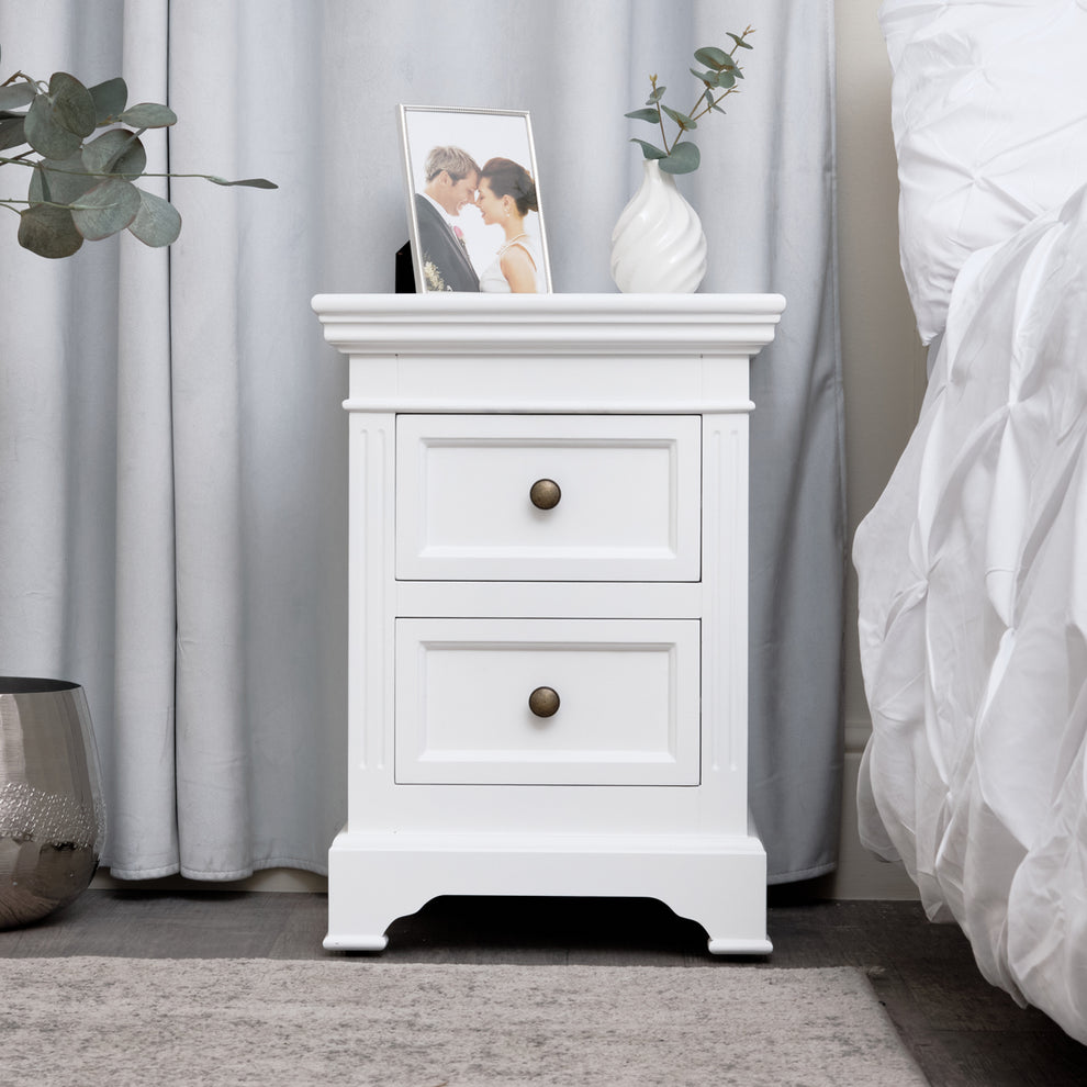 White Two Drawer Bedside Table - Daventry White Range – Windsor Browne