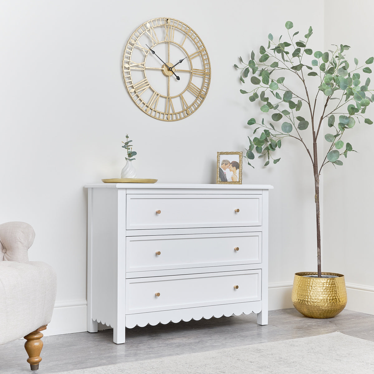 Large Scalloped 3 Drawer Chest of Drawers - Staunton White Range ...