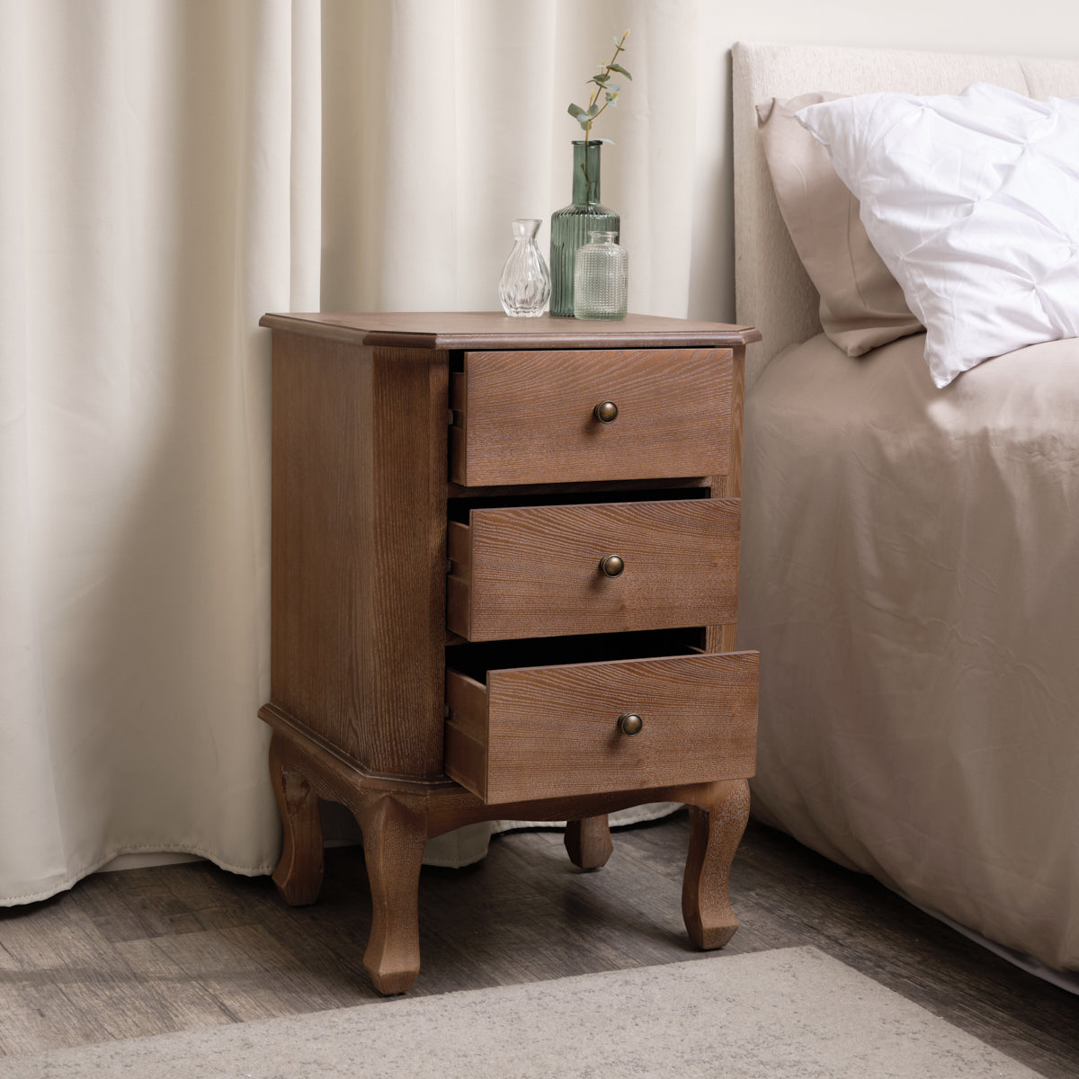 Dark wood bedside store