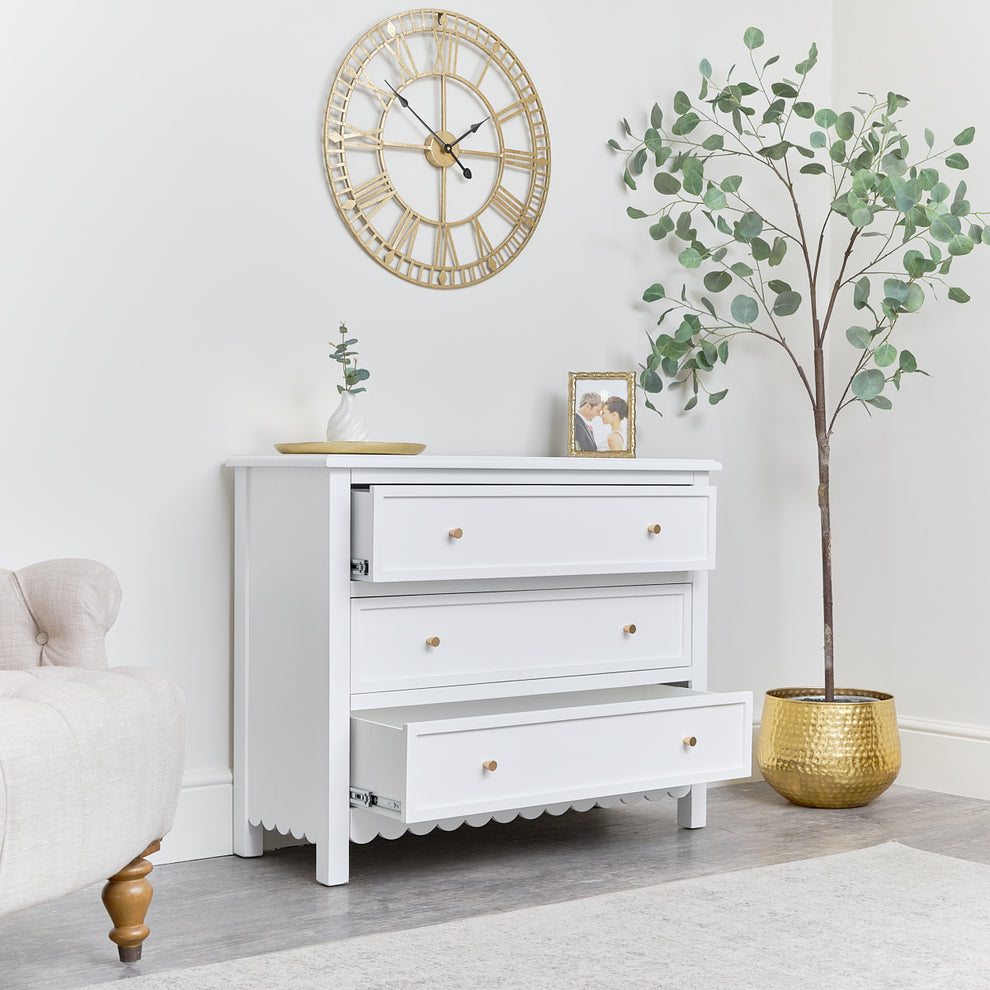 Large Scalloped 3 Drawer Chest of Drawers - Staunton White Range ...