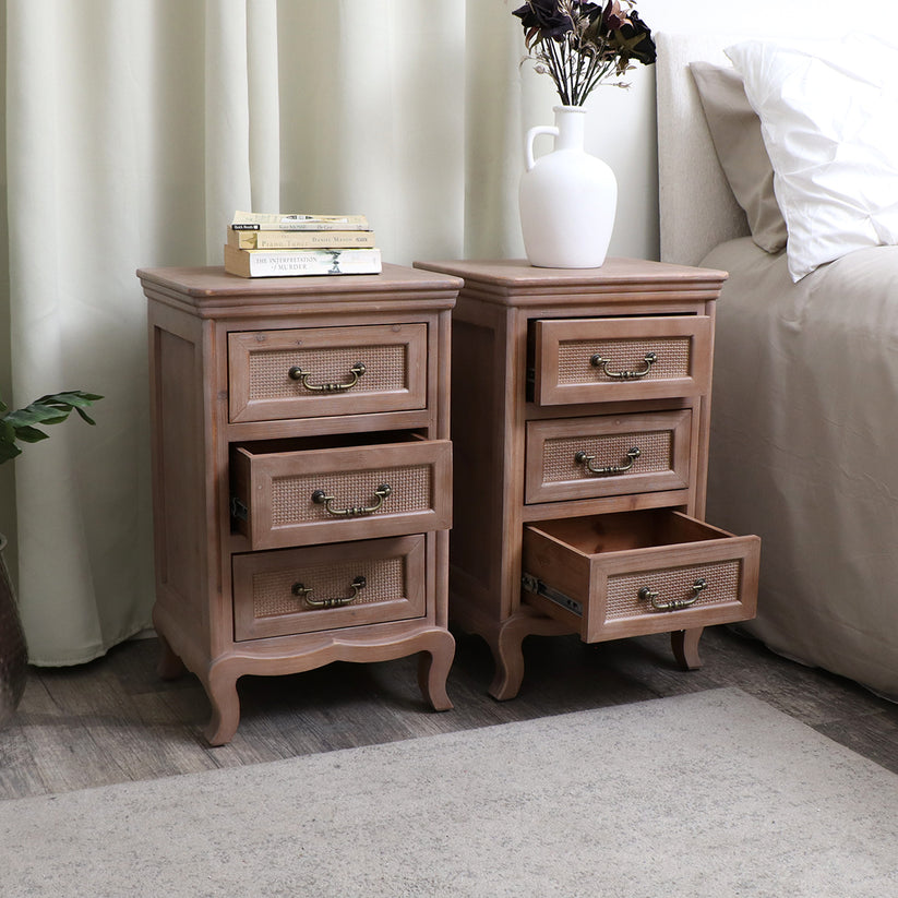 3 Drawer Chest Of Drawers & Pair of Wooden 3 Drawer Bedside Tables - H ...