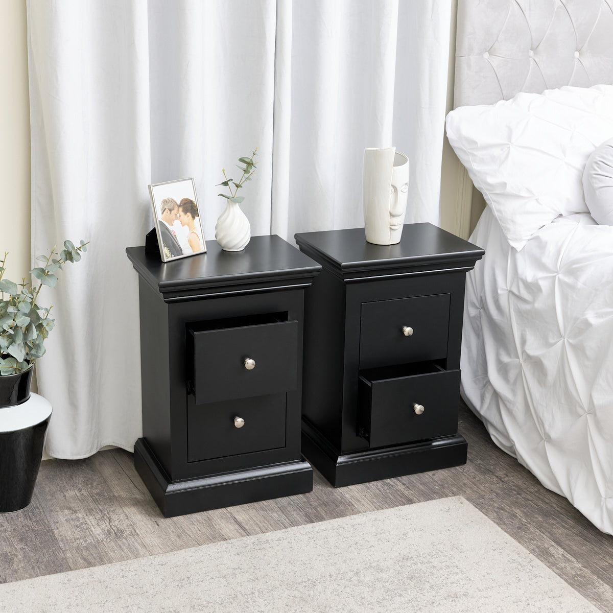 2 drawer bedside table black store