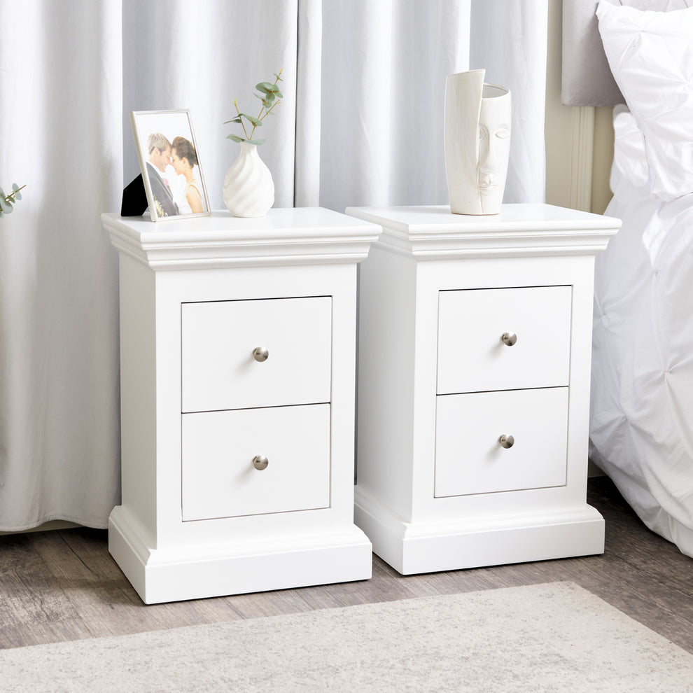 Pair of White 2 Drawer Bedside Tables - Slimline Haxey White Range ...