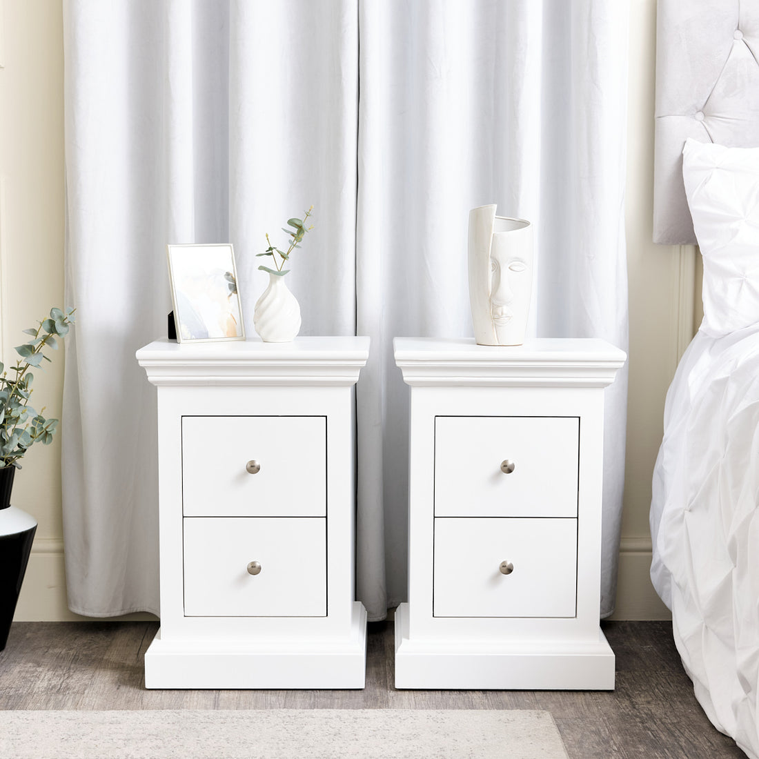 Pair of White 2 Drawer Bedside Tables - Slimline Haxey White Range ...
